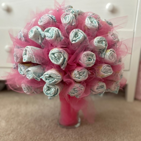 Party Supplies | Beautiful Girls Diaper Bouquet With Vase | Poshmark